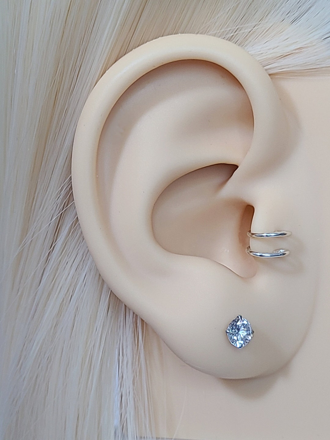 Fake Tragus Ear Cuff Double Hoop Earring Fake Tragus Clip on Earring ...