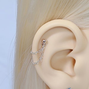 Triple Chain Cartilage Earring Helix Chain Earring Dangle Stud Dainty ...
