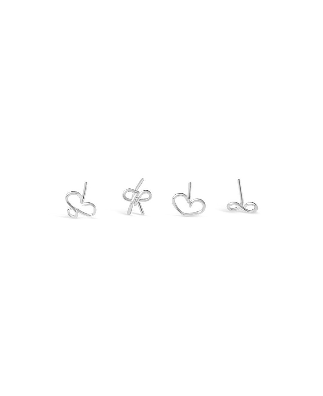 Tiny Heart Infinity Bow Cartilage Helix Studs - Set of 4 Earrings ...