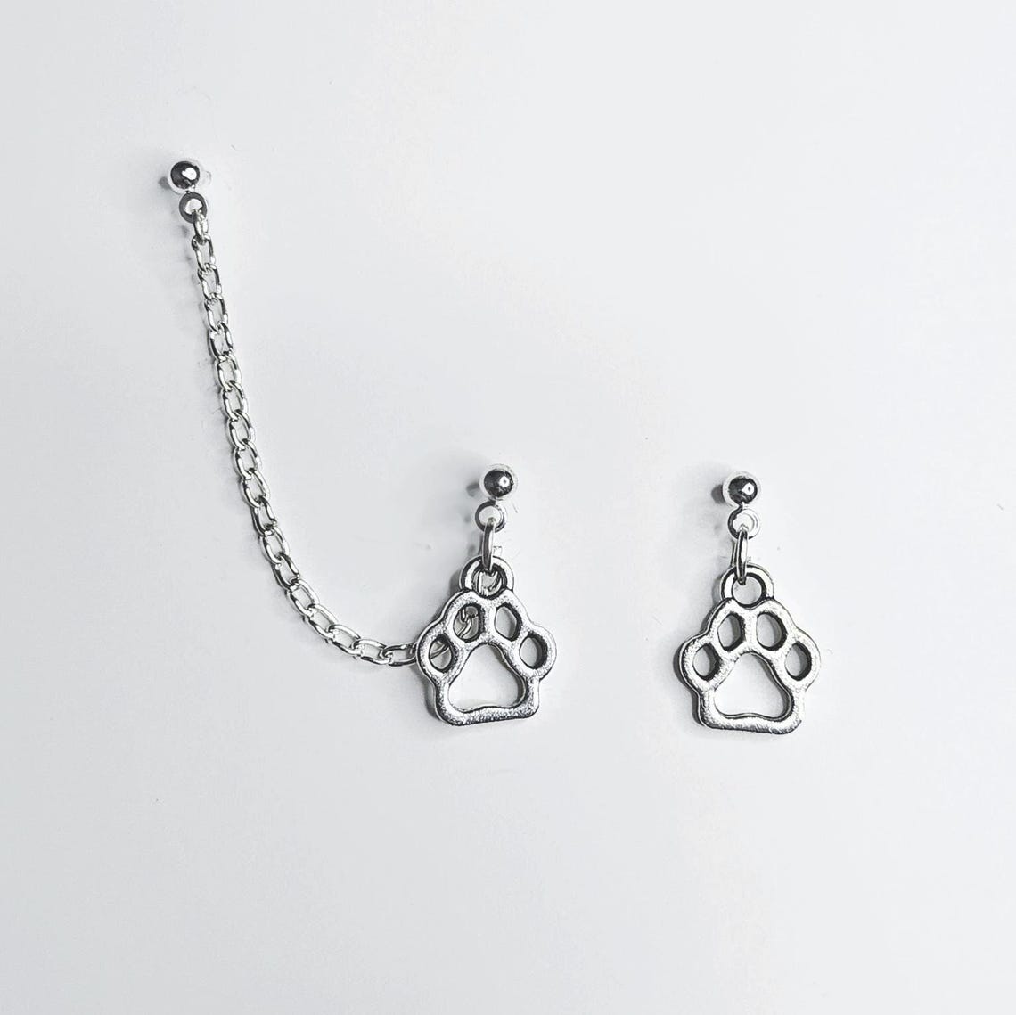 Dog Paw Chain Cartilage Earring Double Piercing, Lobe to Helix Chain ...