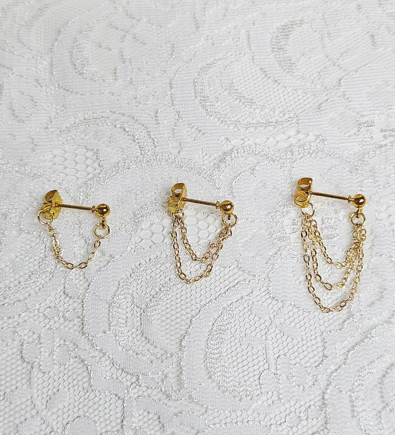 Triple Chain Cartilage Earring Helix Chain Earring Dangle Stud Dainty ...