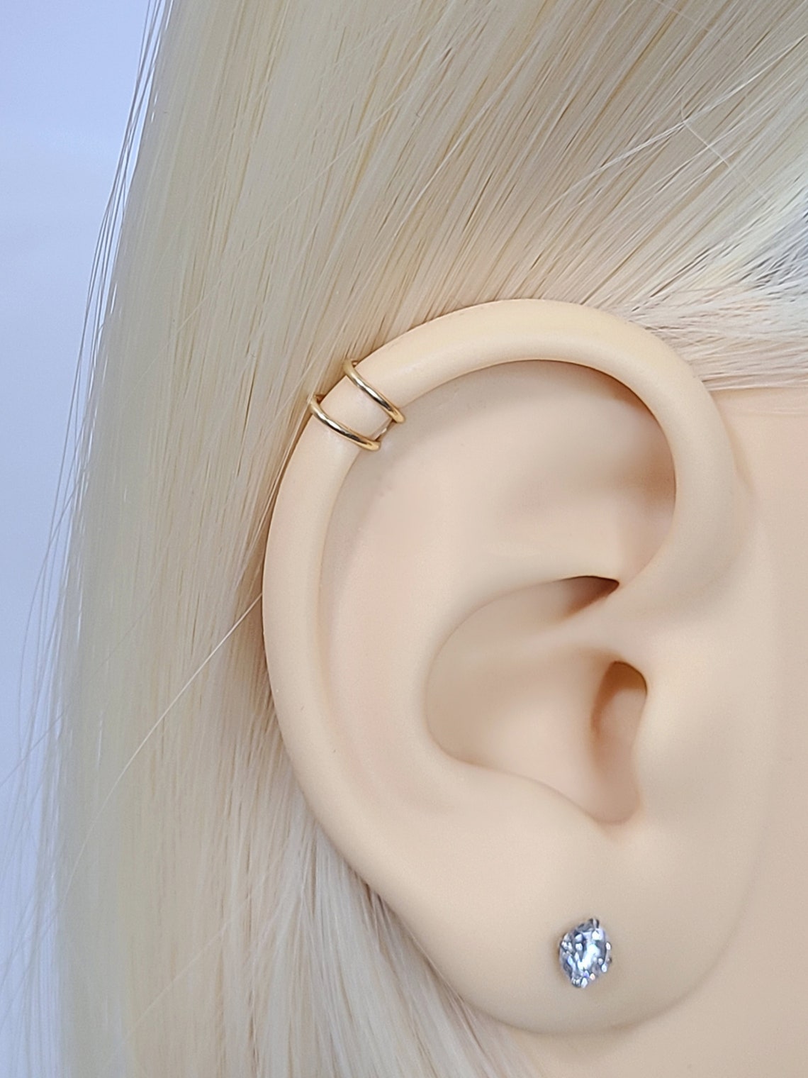 Fake Double Hoop Cartilage Helix Ear Cuff Fake Clip on Upper Forward ...