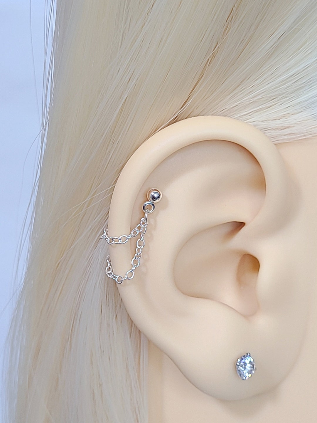 Double Chain Cartilage Earring, Dainty Helix Chain Earring Dangle ...