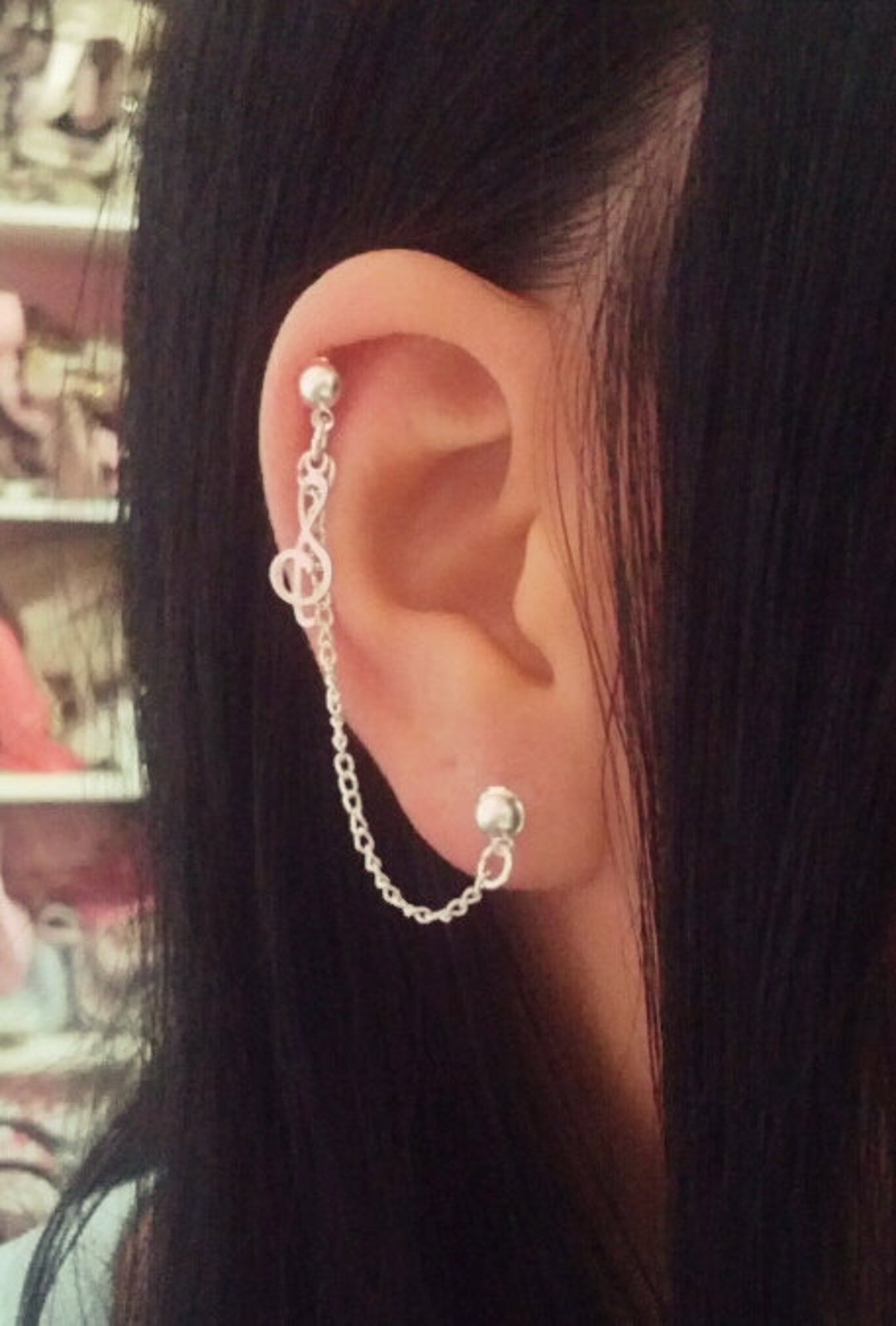 Music Note Treble Clef Cartilage Helix Chain Earring Melody Musical ...