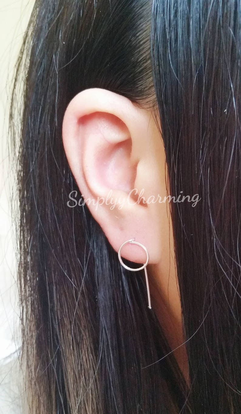 Geometric Circle Vertical Line Wire Lobe Earrings A Pair - Etsy