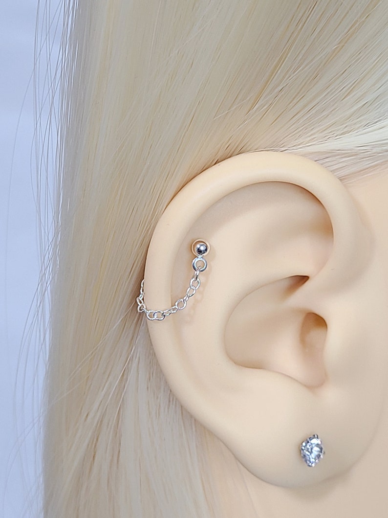Triple Chain Cartilage Earring Helix Chain Earring Dangle Stud - Etsy