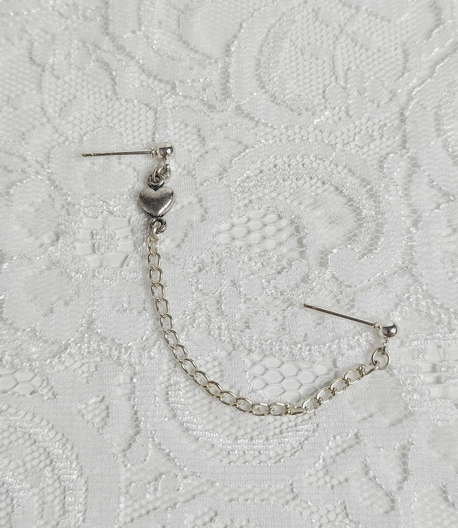 Heart Helix Cartilage Chain Earrings Double Piercing Lobe to Helix ...