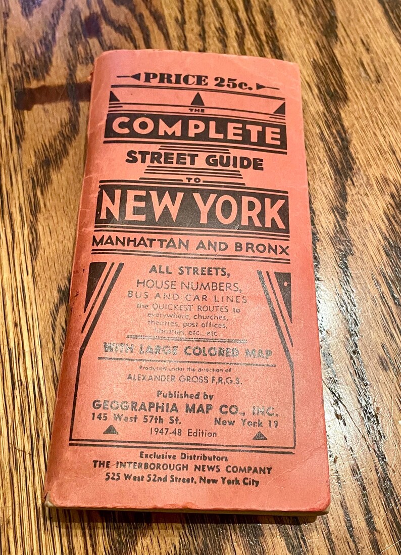 New York Street Guide W/ Map Manhattan & Bronx 1947 - Etsy