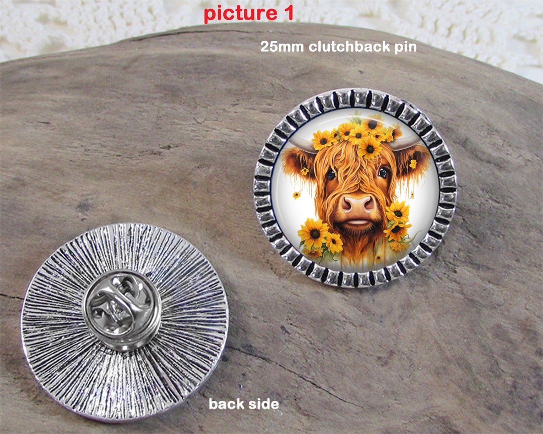 Highland Cow 3 Lapel Pin With Tie Tack Back - Choice of Style 25 or ...