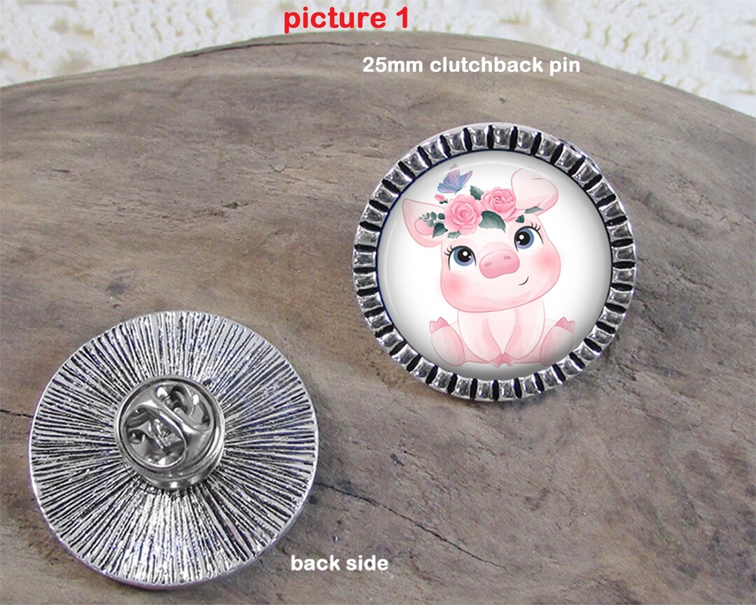 Cute Pig Lapel Pin With Tie Tack Back - Choice of Style 25 or 18mm ...