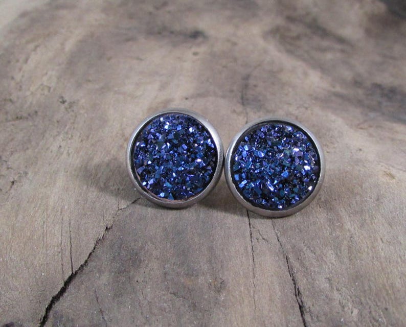 Blue Druzy Earrings Jewelry Quality Stainless Dangle - Etsy