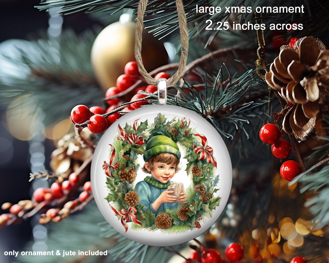 Christmas Elves Tree Ornament Holiday Elves Large 2 1/4 Inch Image ...