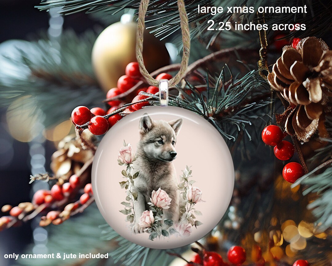 Wolf Pup Christmas Tree Ornament Wolf Holiday Ornament Holiday Large 2 ...