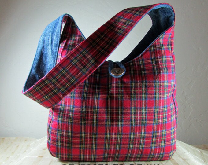 Handbag Reversible 2 in 1 Purse Upcycled Denim to Red Plaid - Etsy
