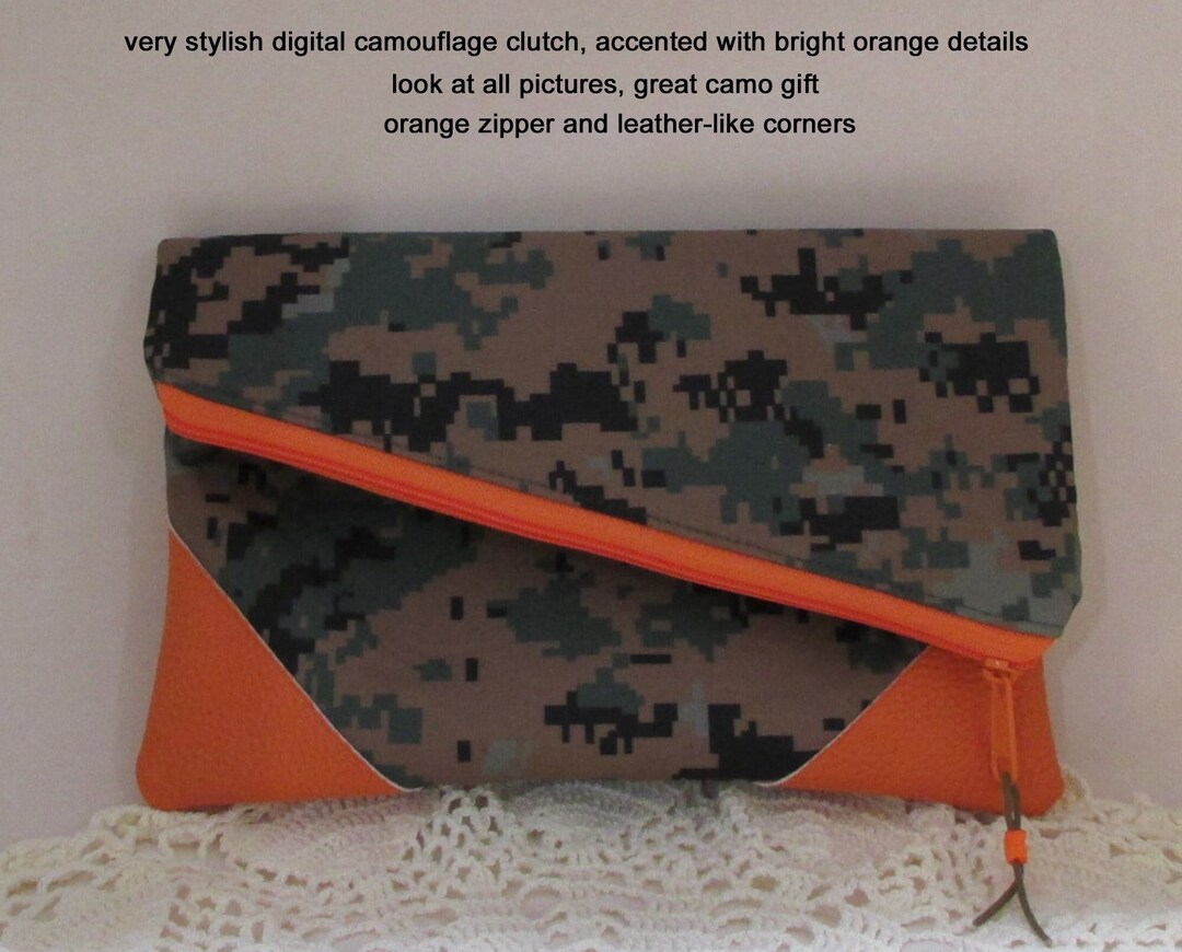 Digital Camo Orange Foldover Slant Clutch Bag - Camo Handbag Clutch ...