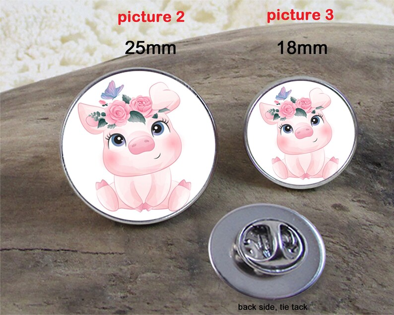 Cute Pig Lapel Pin With Tie Tack Back - Choice of Style 25 or 18mm ...