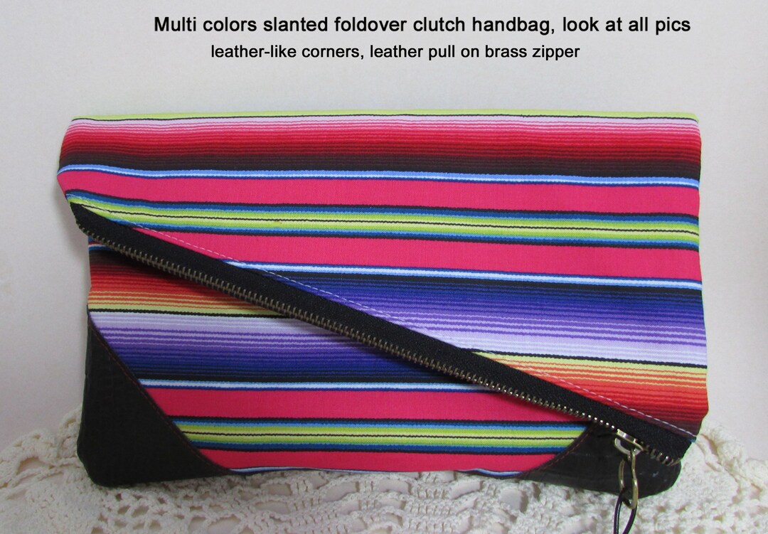 Multi Color Foldover Slant Clutch Bag - Striped Handbag Clutch - Eco ...
