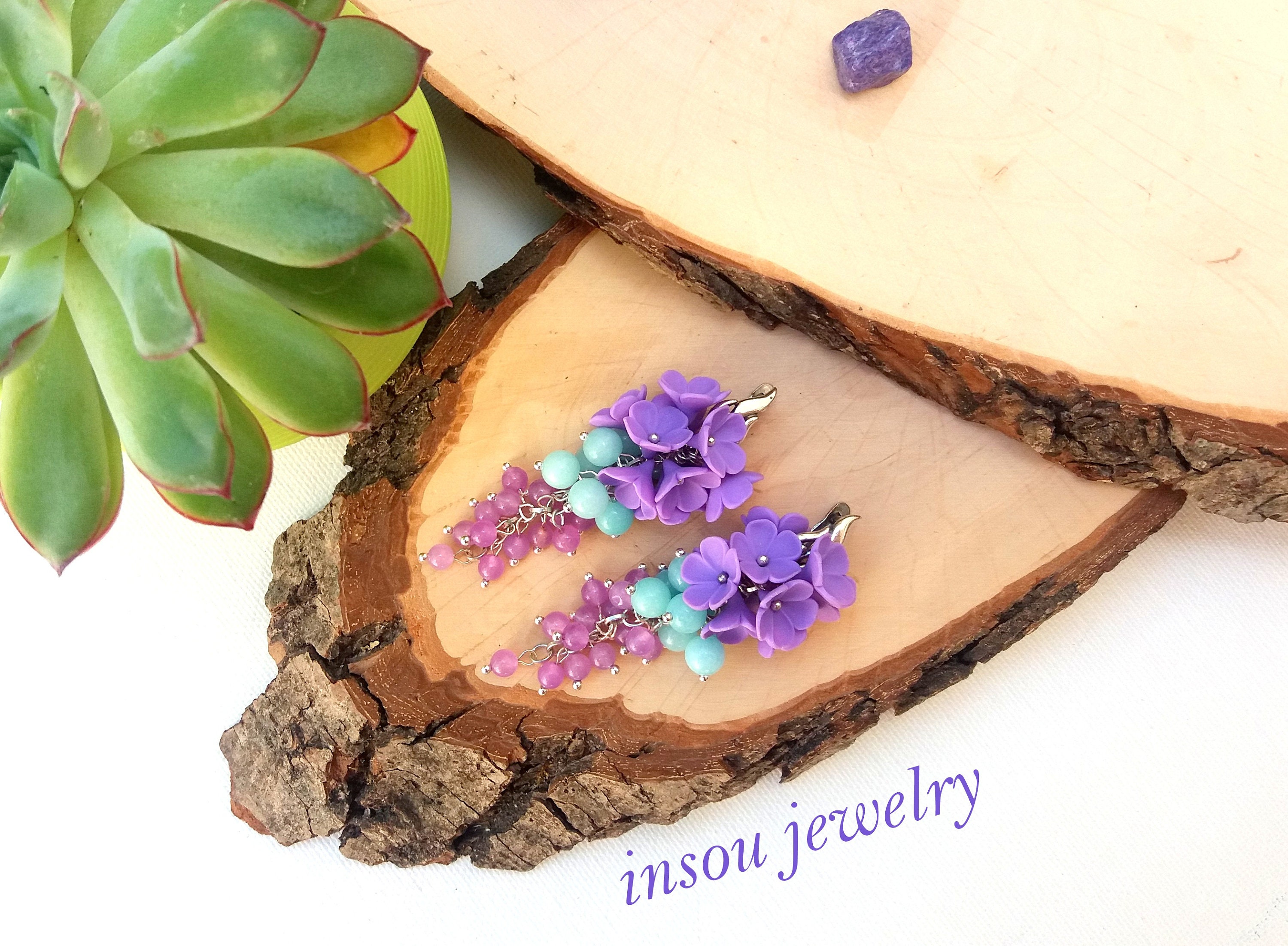 Lilac Earrings Statement Earrings Dangle Earrings Flower Etsy