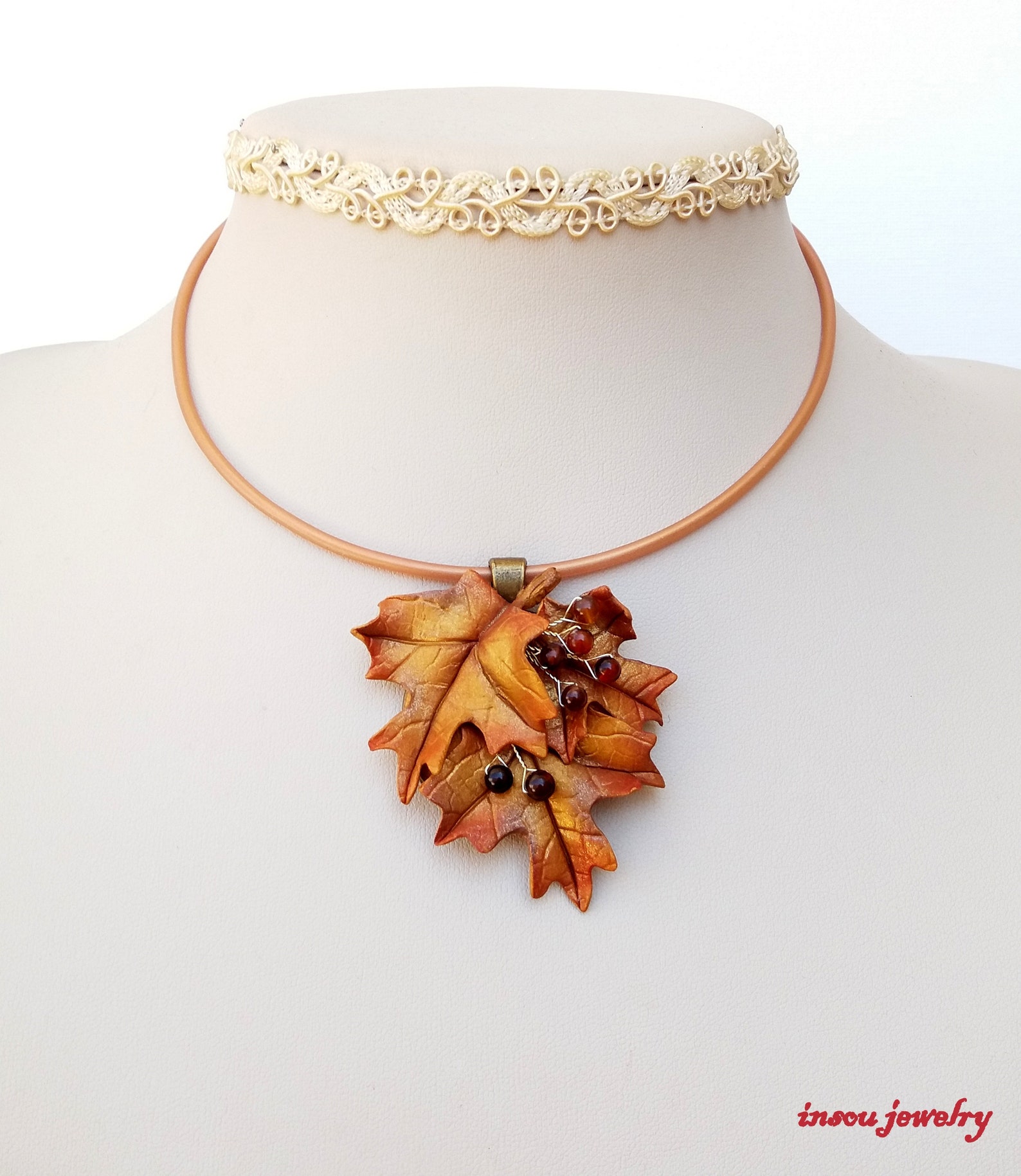 Maple Fall Necklace Fall Leaf Necklace Berry Necklace Necklace - Etsy