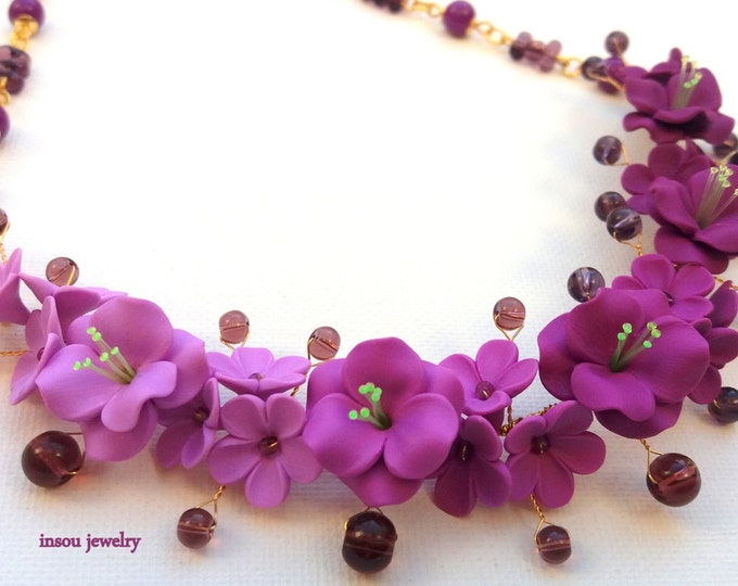Violet Jewelry Flower Necklace Violet Necklace Lavender Jewelry ...
