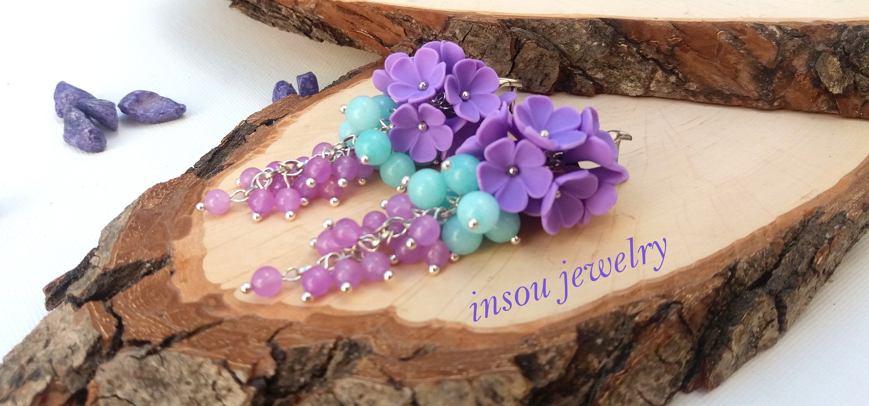 Lilac Earrings Statement Earrings Dangle Earrings Flower Etsy