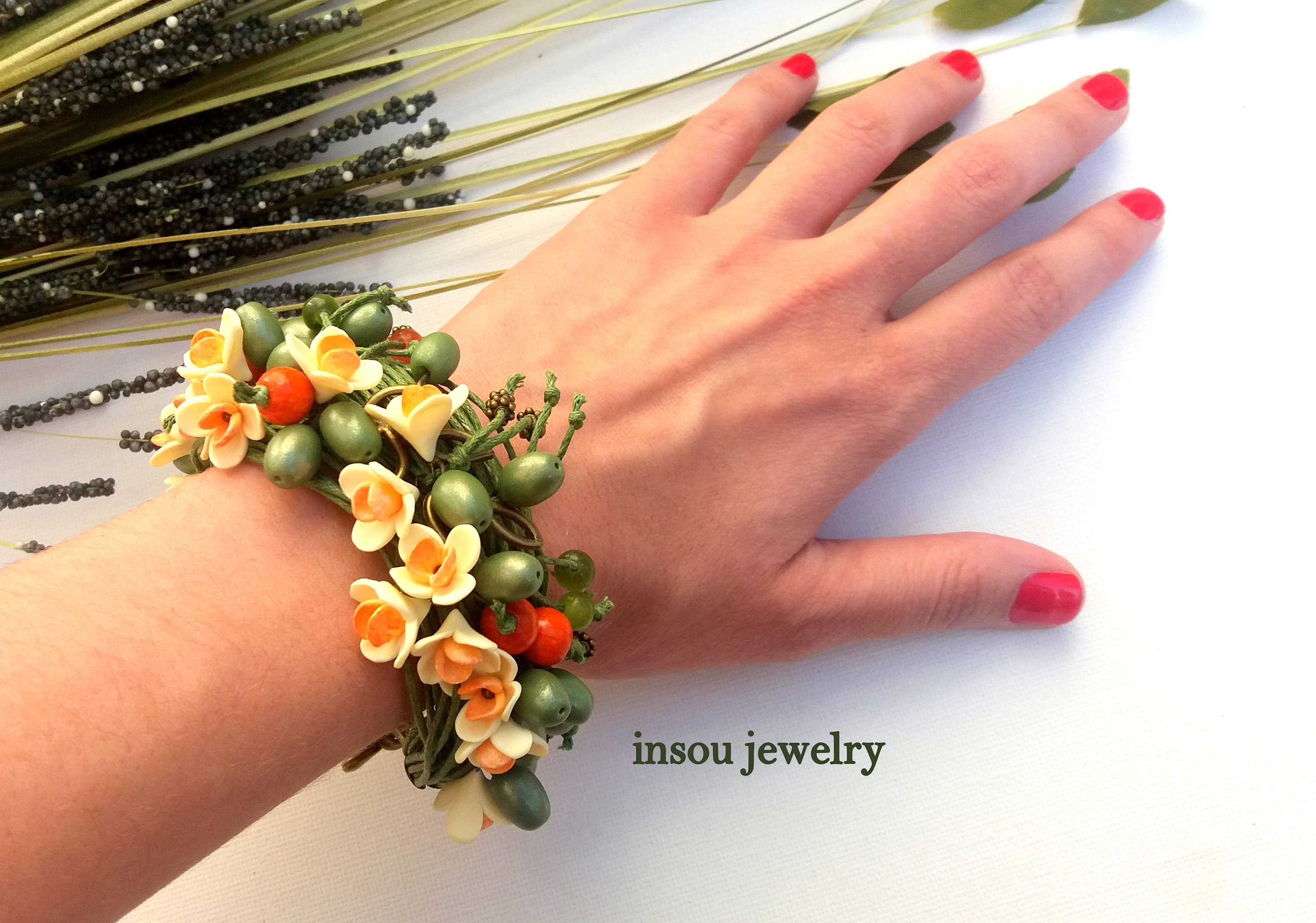 Green Bracelet Flower Bracelet Handmade Bracelet Flower - Etsy Israel