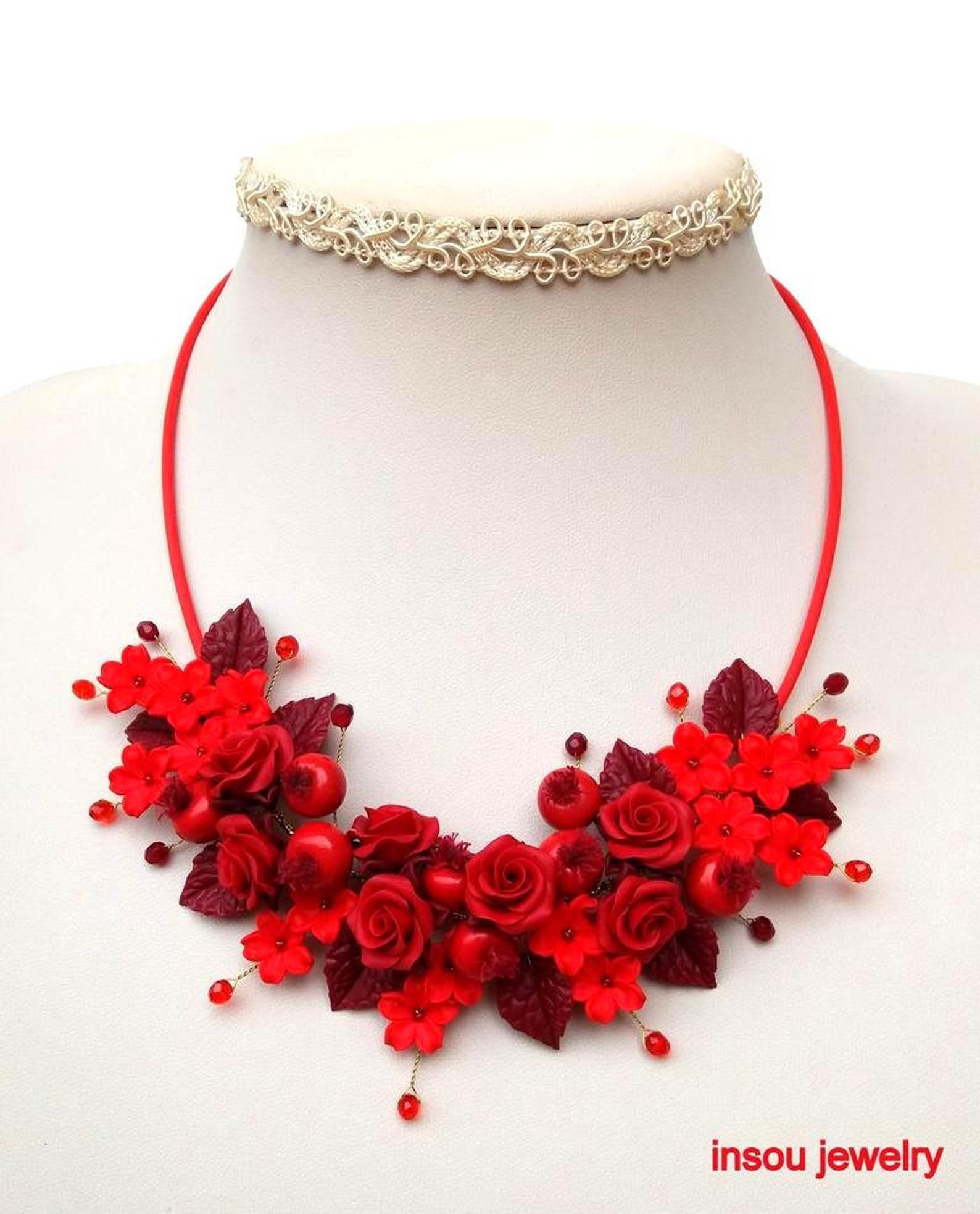 Flower Necklace Statement Necklace Rose Necklace Floral - Etsy