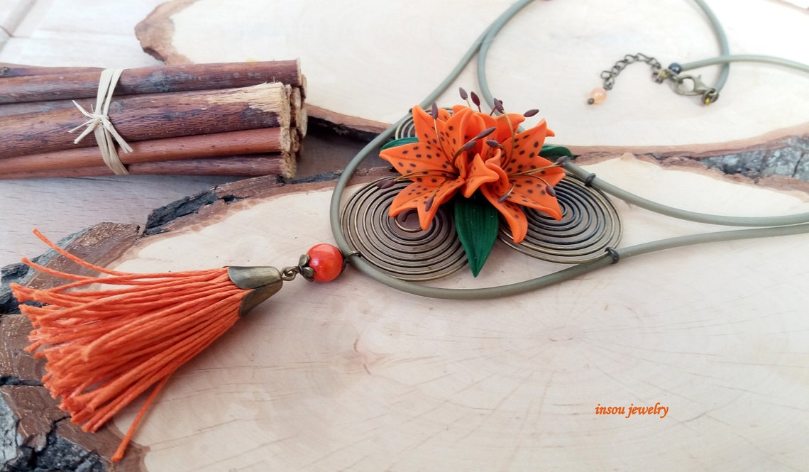 Fall Necklace Flower Necklace Statement Necklace Orange - Etsy
