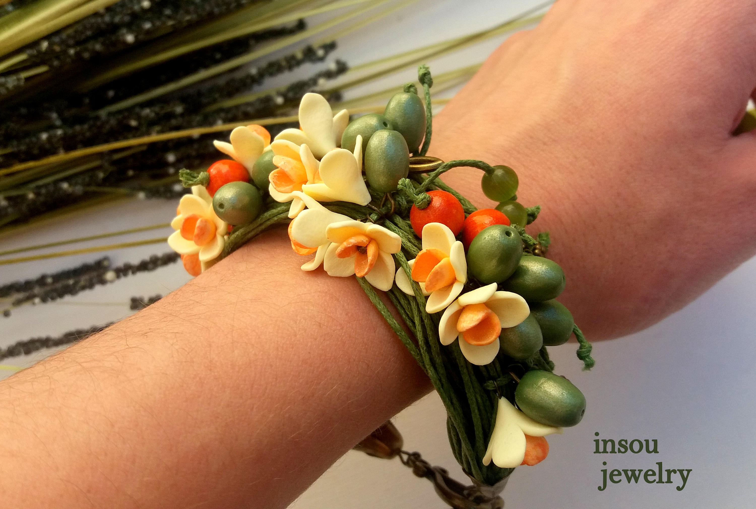 Green Bracelet Flower Bracelet Handmade Bracelet Flower - Etsy Israel