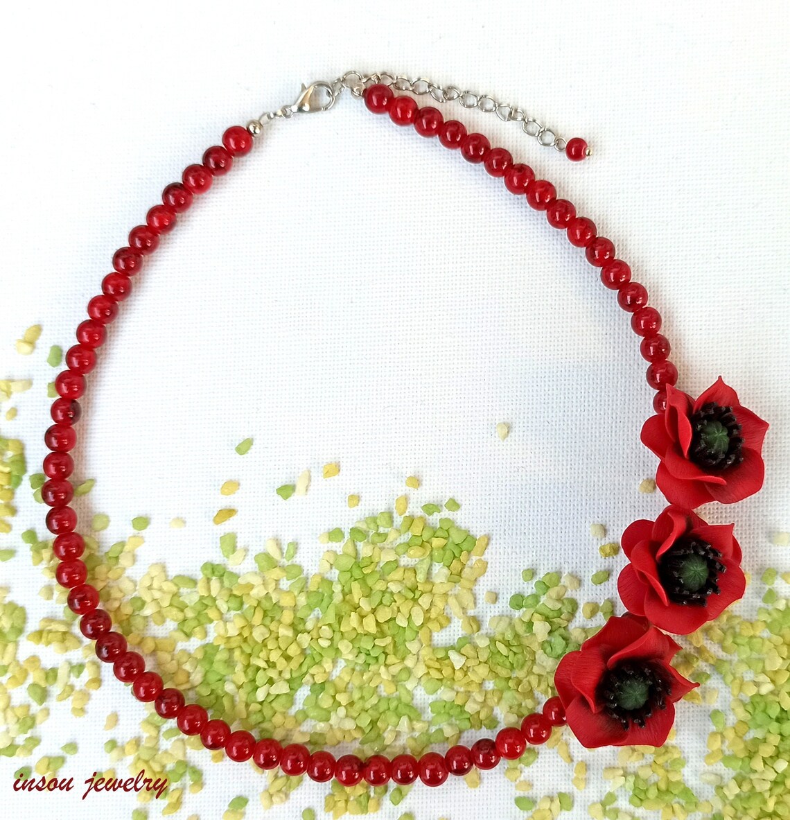 Red Poppy Red Black Poppy Necklace Flower Necklace Statement | Etsy