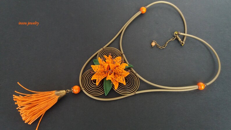 Fall Necklace Flower Necklace Statement Necklace Orange - Etsy