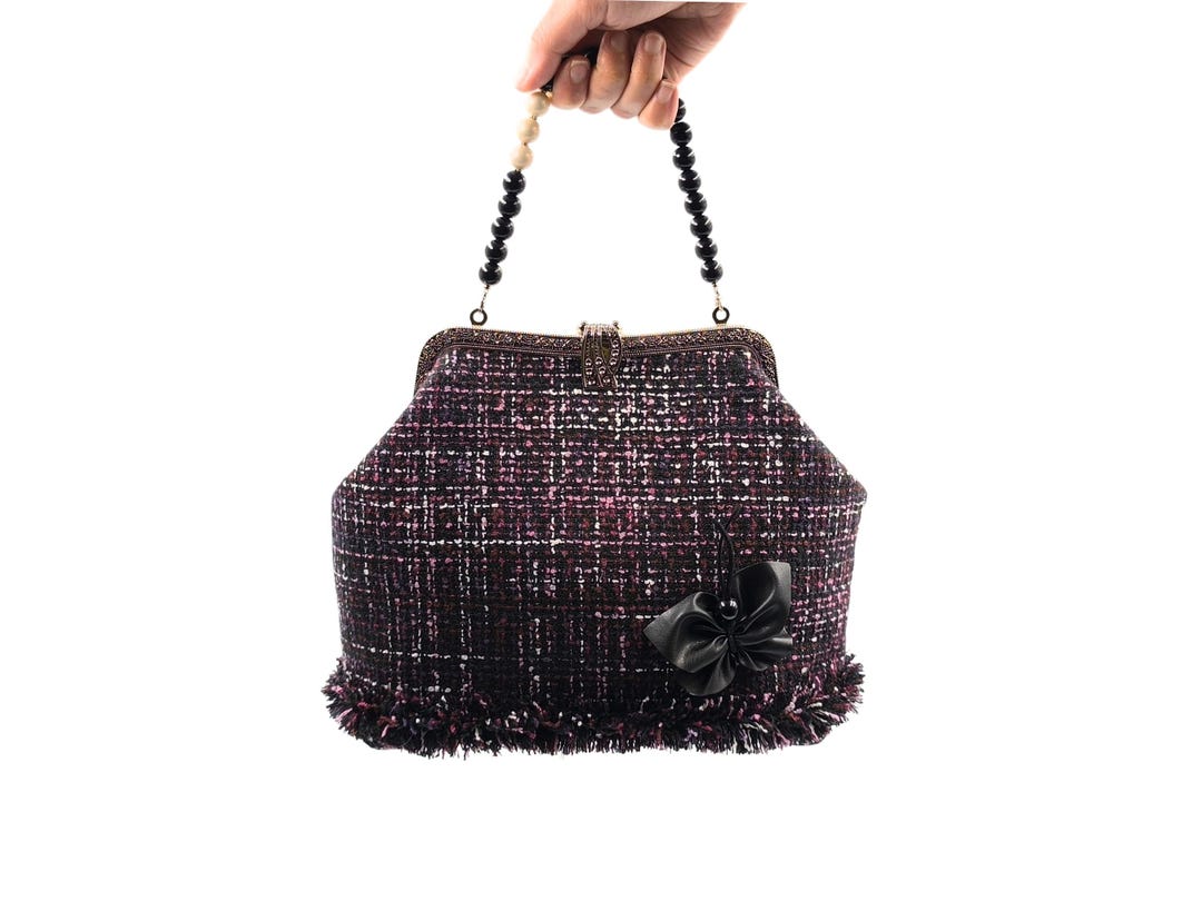 Handmade Bouclé Fabric Bag With Silver Frame & Eco-leather Butterfly ...