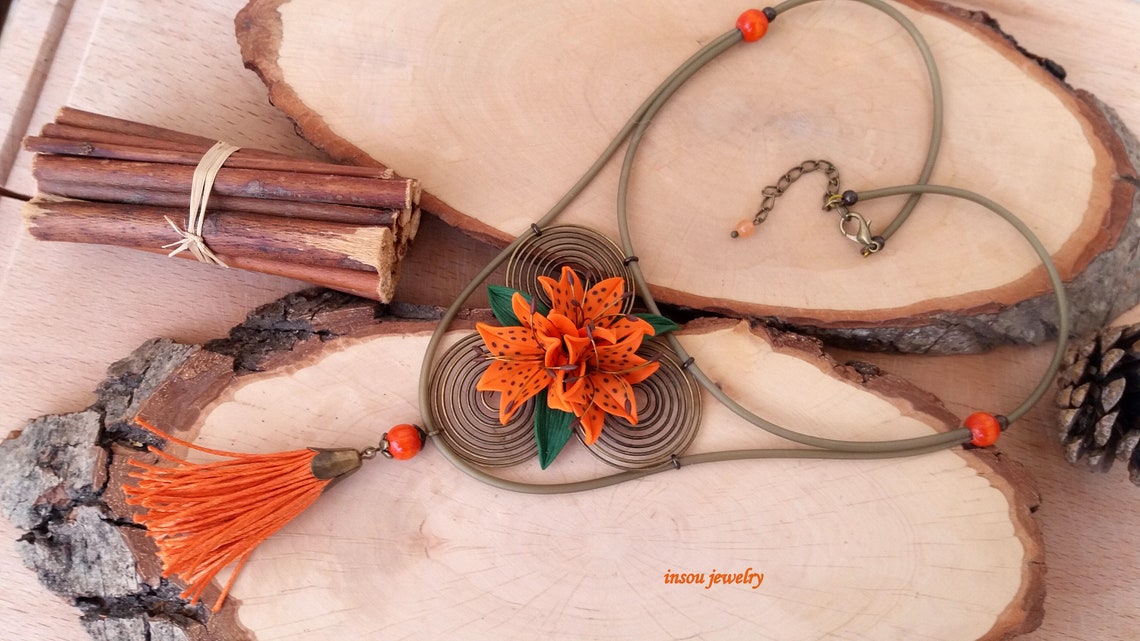 Fall Necklace Flower Necklace Statement Necklace Orange - Etsy