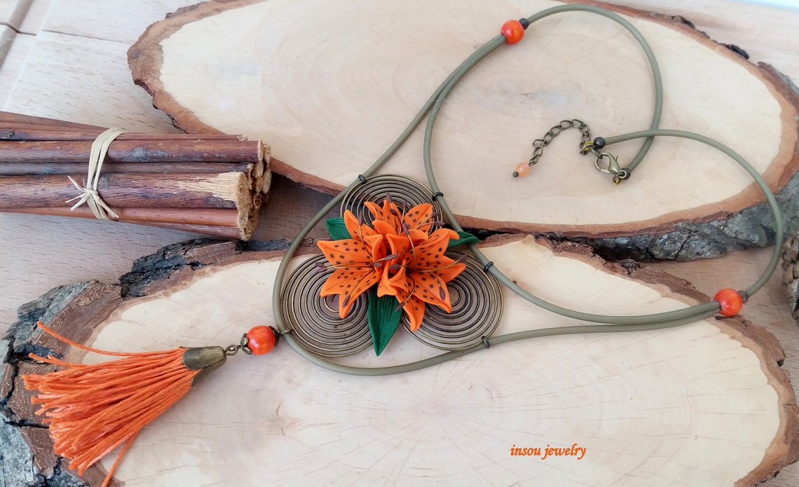 Fall Necklace Flower Necklace Statement Necklace Orange - Etsy