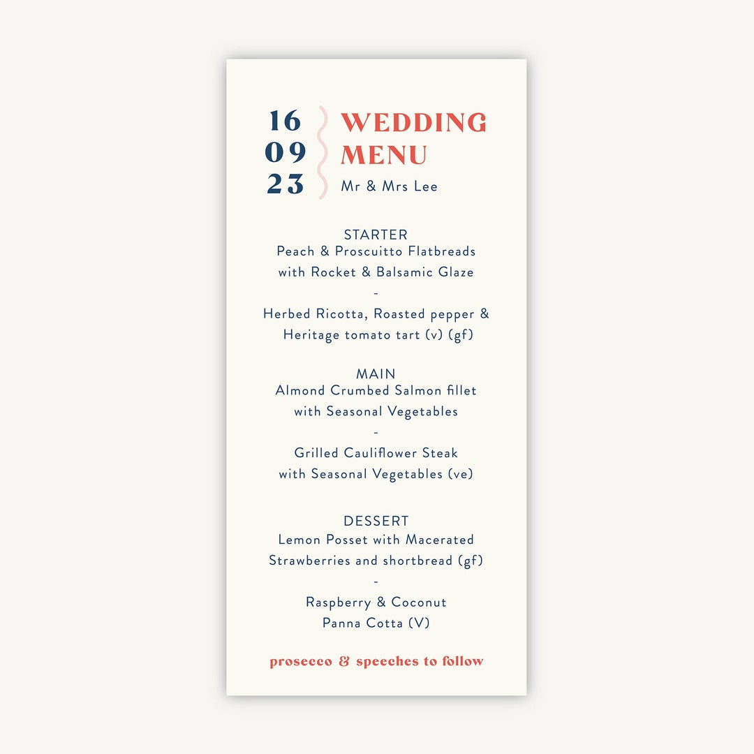 Custom Wedding Menu - Wedding Breakfast Menus - Wedding Menu Design ...