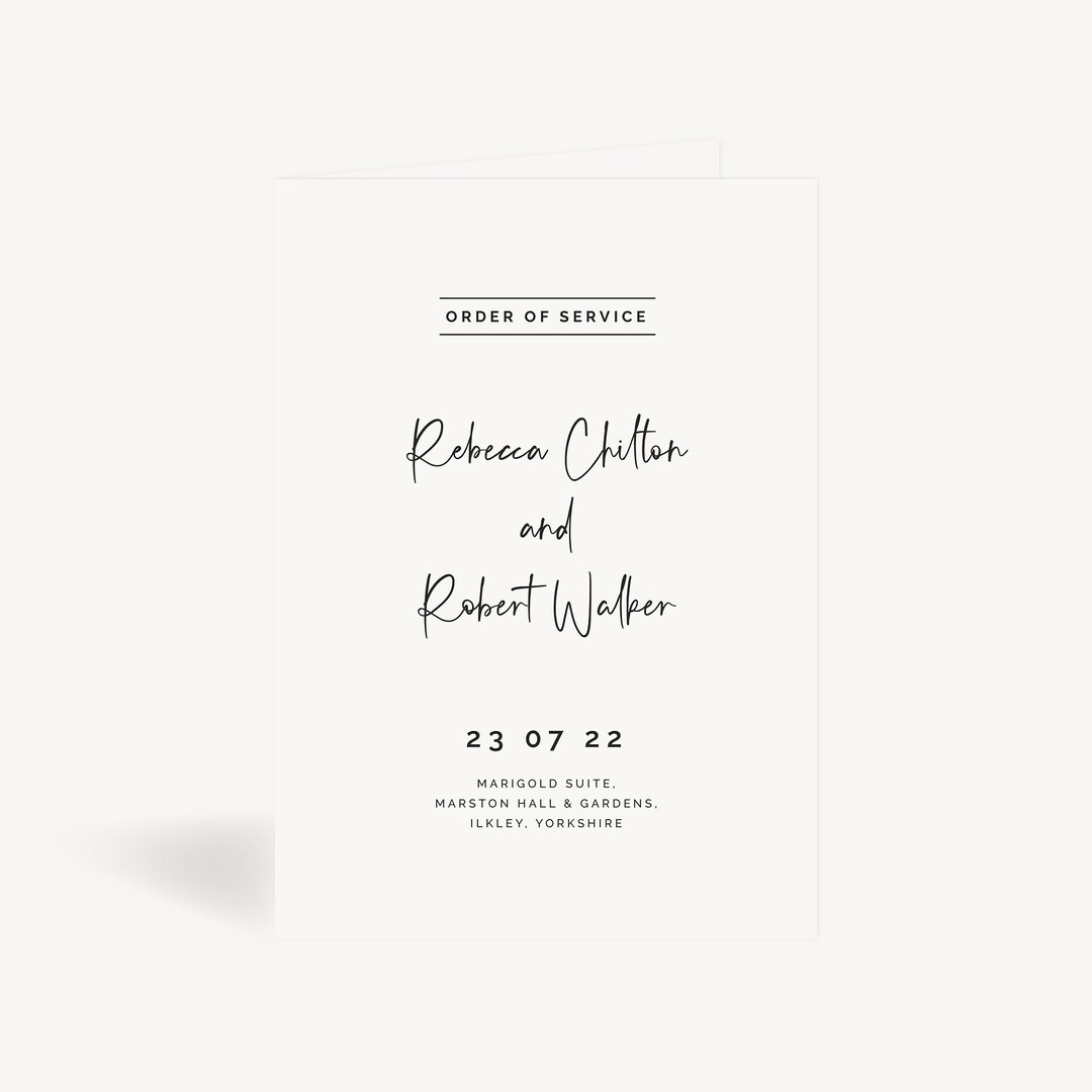 Modern Script Wedding Order of Service Booklet – Ceremony Program - Etsy