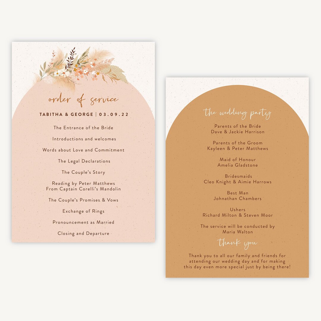 Wedding Order of Service - Wedding Ceremony Order of the Day - Wedding ...