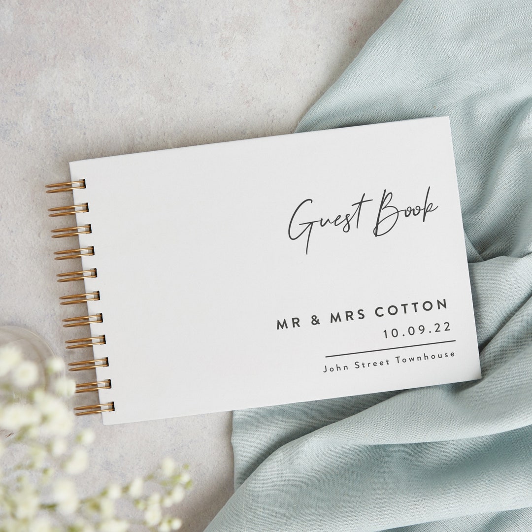 Minimal Script Wedding Guest Book - Personalised Guest Book - Custom ...