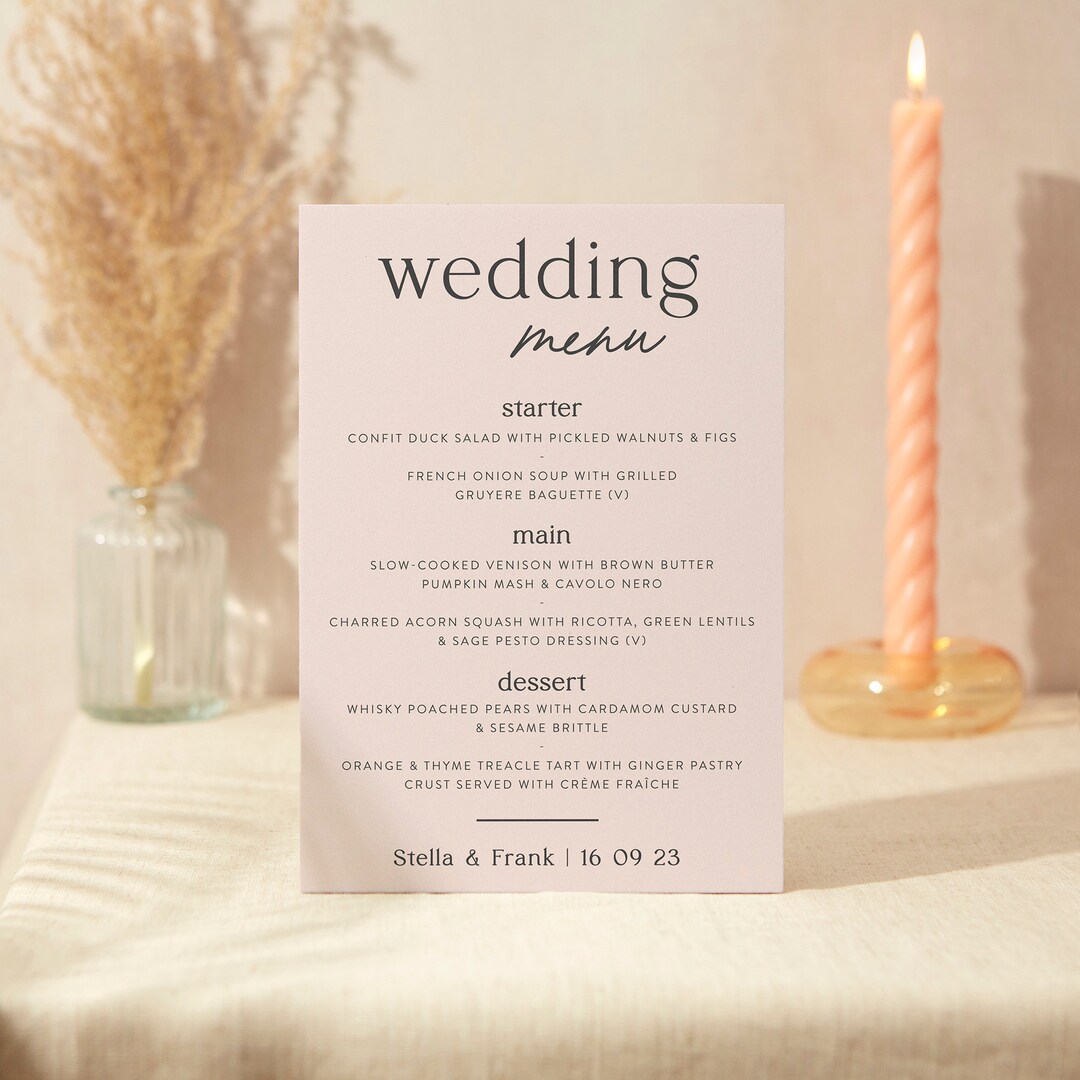 Wedding Menu Sign - Wedding Menu Table Sign - Wedding Breakfast Menu ...