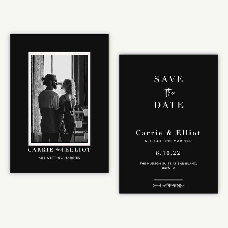 Modern Photo Save the Date Card - Black Script, Minimalist Wedding - Etsy