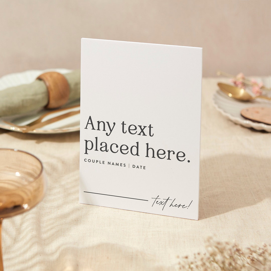 Custom Any Text Sign | Wedding Sign | A5 Sturdy Foamex Sign | Modern ...