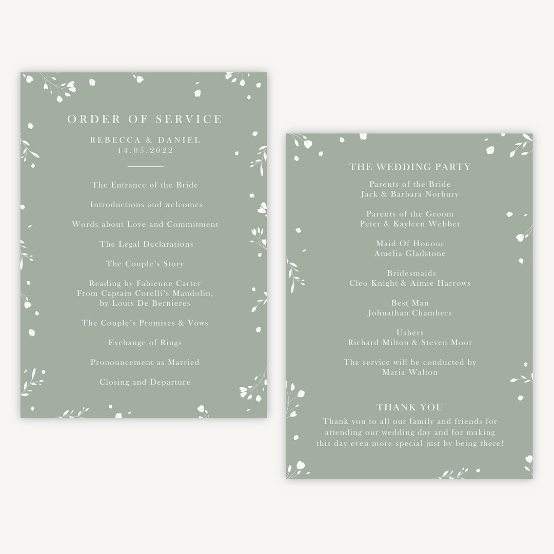 Wedding Order of Service - Wedding Ceremony Order of the Day - Wedding ...