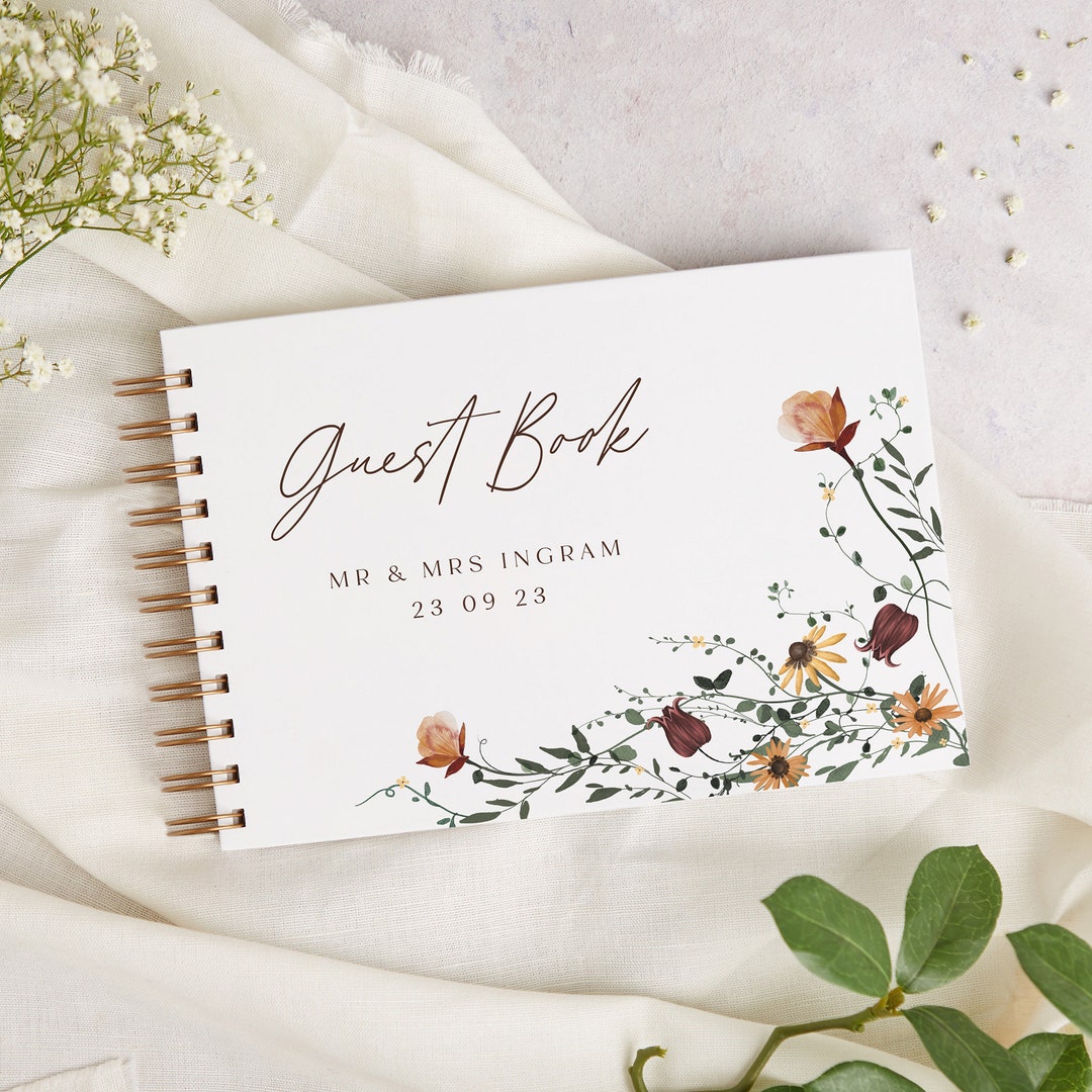 Autumn Wildflowers Wedding Guest Book - Personalised Guest Book ...