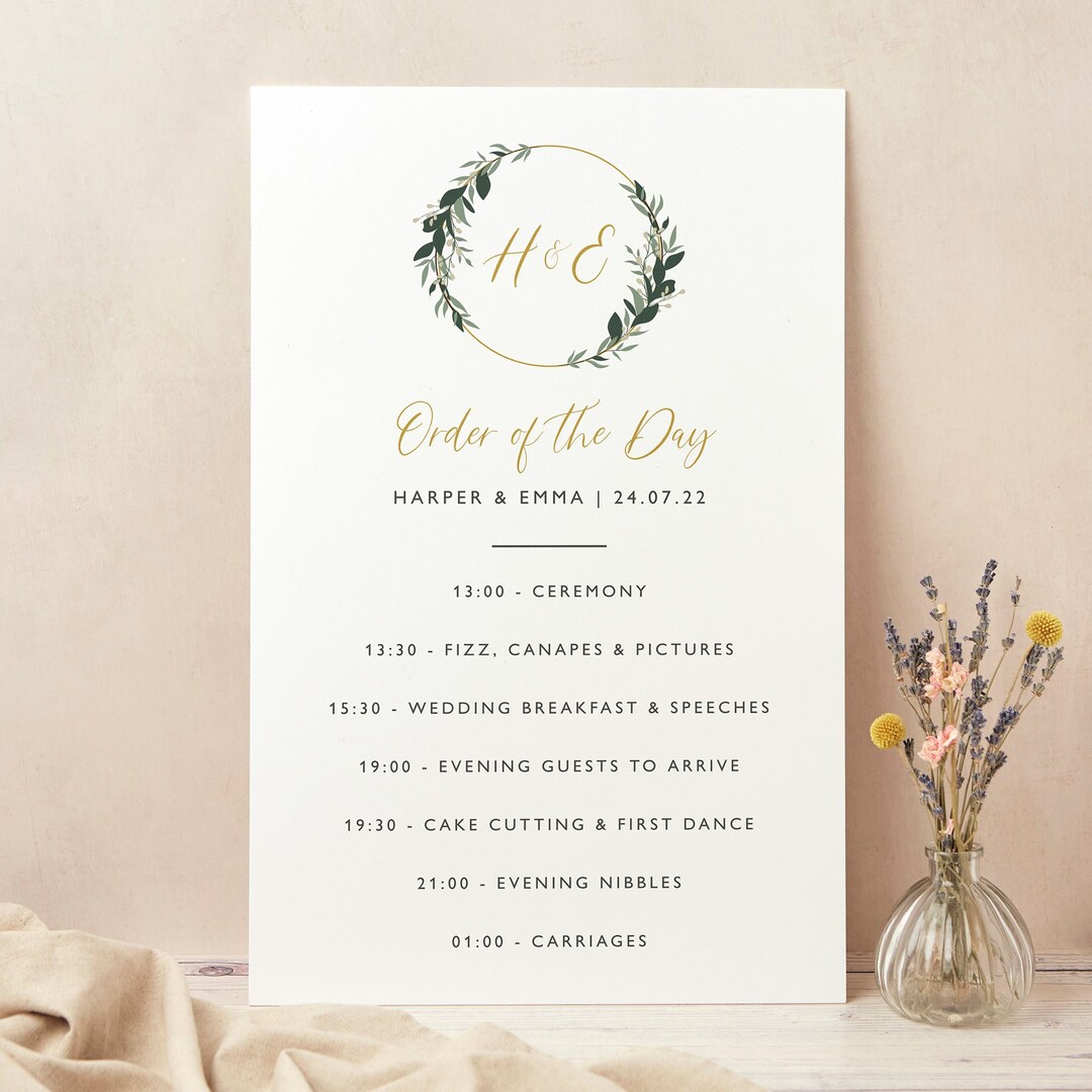 Wedding Order of the Day Sign - Wedding Timeline Sign - Order of Events ...