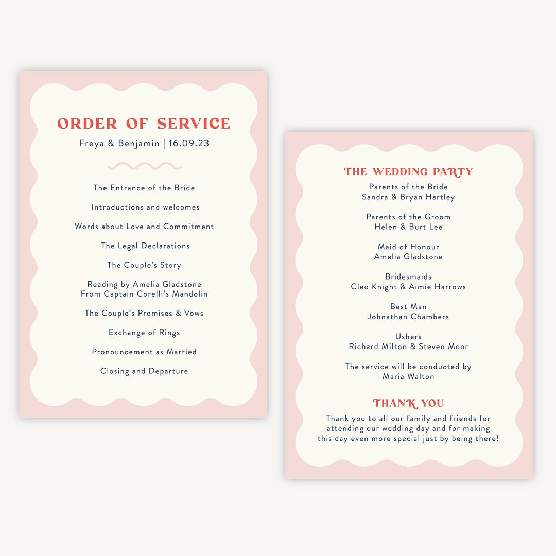 Retro Revival Wedding Order of Service Sheet - Etsy