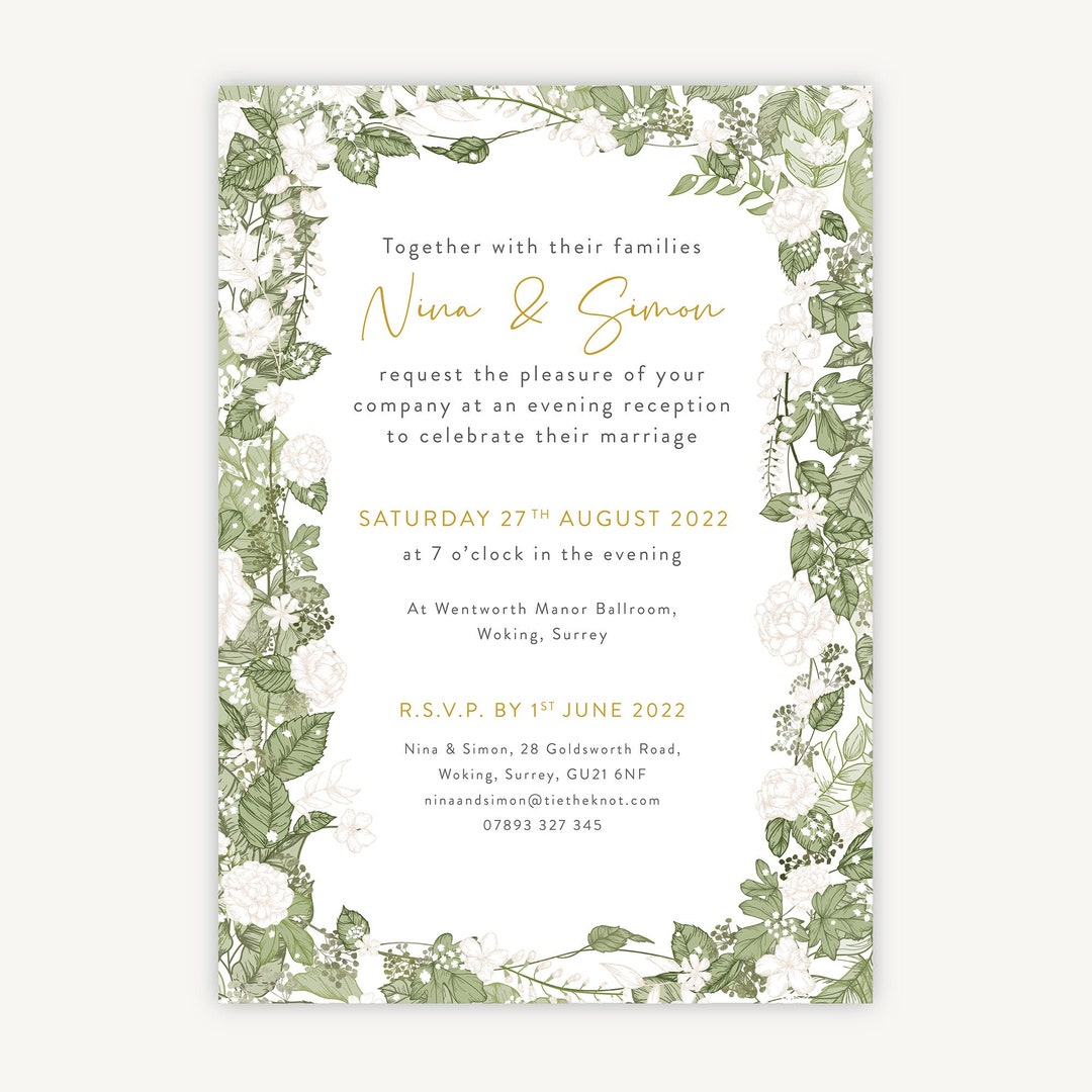 Custom Wedding Reception Invitations - Wedding Evening Invites - White ...