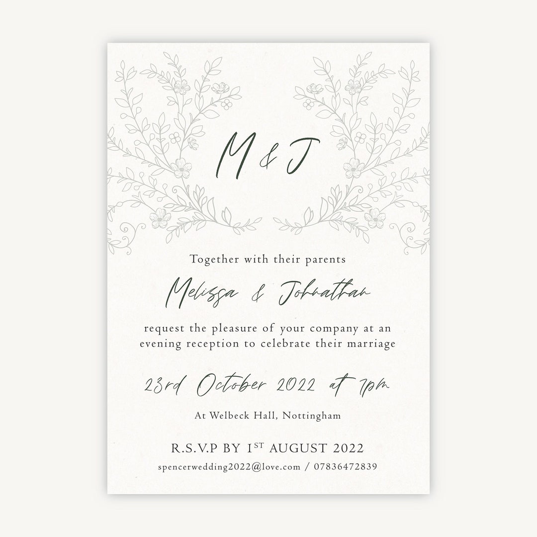 Elegant Floral Wedding Reception Invitations - Evening Invites - Etsy