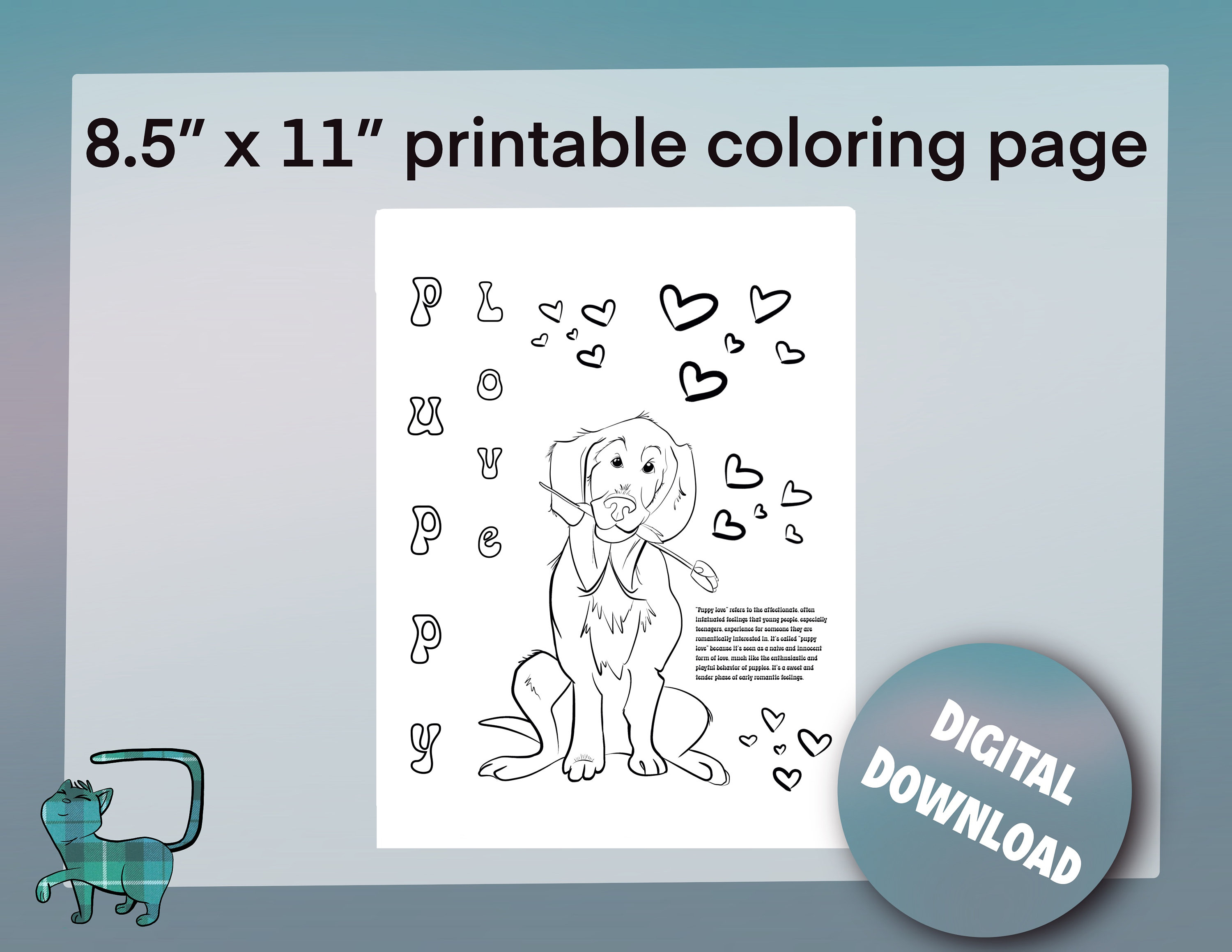 Adorable Puppy Love Coloring Page - Instant Download! - Etsy