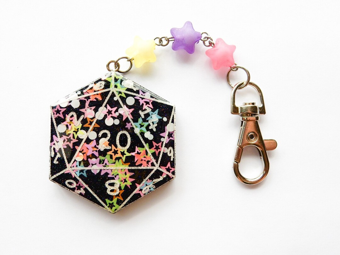 Neon Stars D20 Keychain ( Gift, for Her, for Him, for Them, Geeky ...