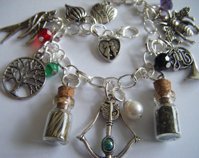 Hunger Games Mockingjay Charm Bracelet Katniss Herb Bottles Hanging ...